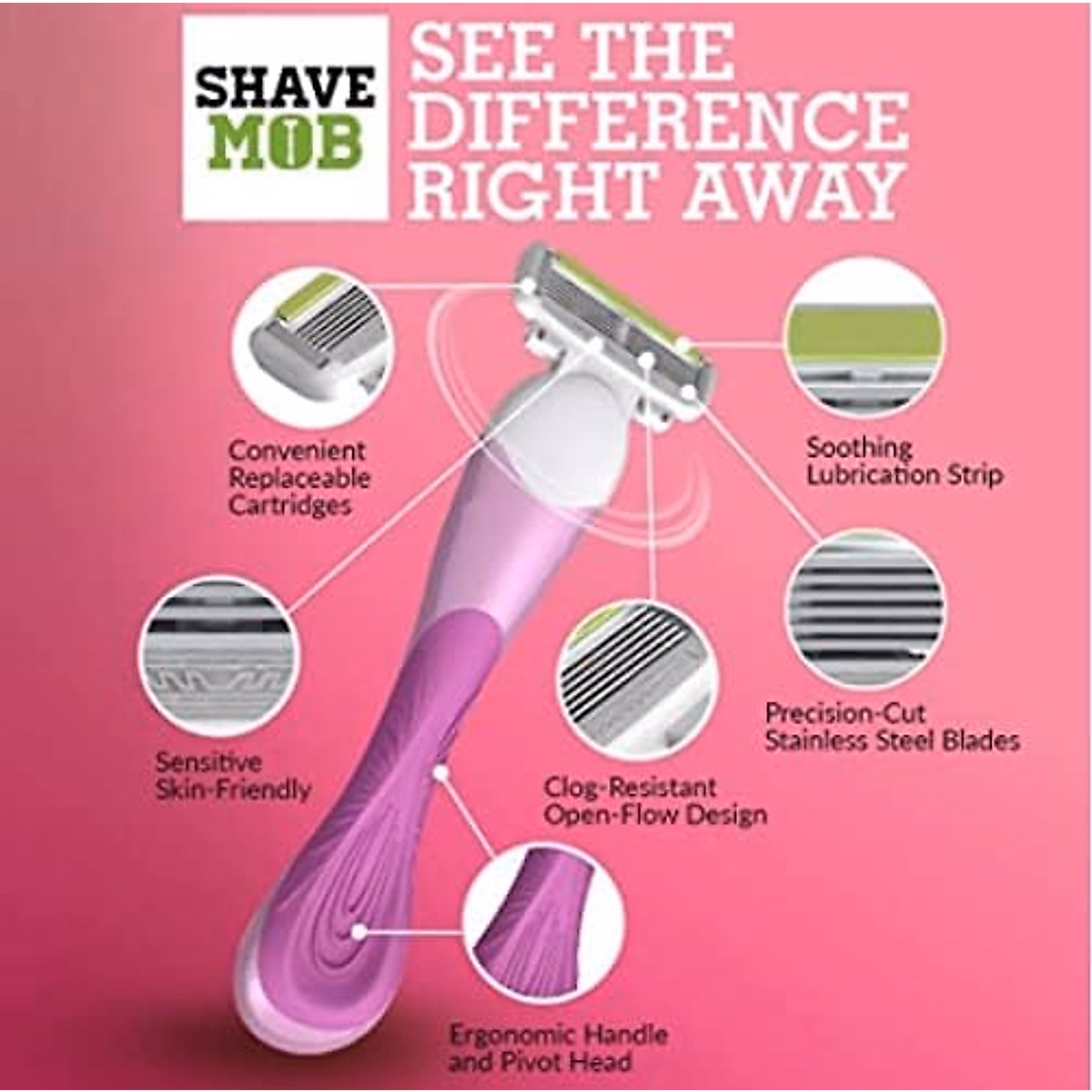 ShaveMOB 6-Blade Women's Razor Kit (Flex Head Handle + 12 Refills) - The Perfectionist Shaving Kit
