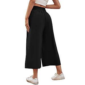SHENHE Women's Elastic High Waisted Wide Leg Palazzo Pants Shirred Loose Capri Pants Black XL