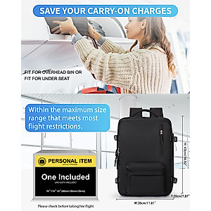 VECAVE Large Carry On Backpack for Women Men,Travel Backpack, Airline Approved Backpack Fit 17 Inch Laptop with USB Charging Port (Black)