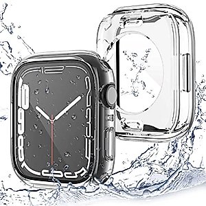 Yolovie [2 Pack] 2 in 1 Waterproof Case Compatible for Apple Watch 40mm SE Screen Protector Series 6 5 4 Tempered Glass Film PC Face Cover & Back Bumper for iWatch Accessories - 40mm Clear x2
