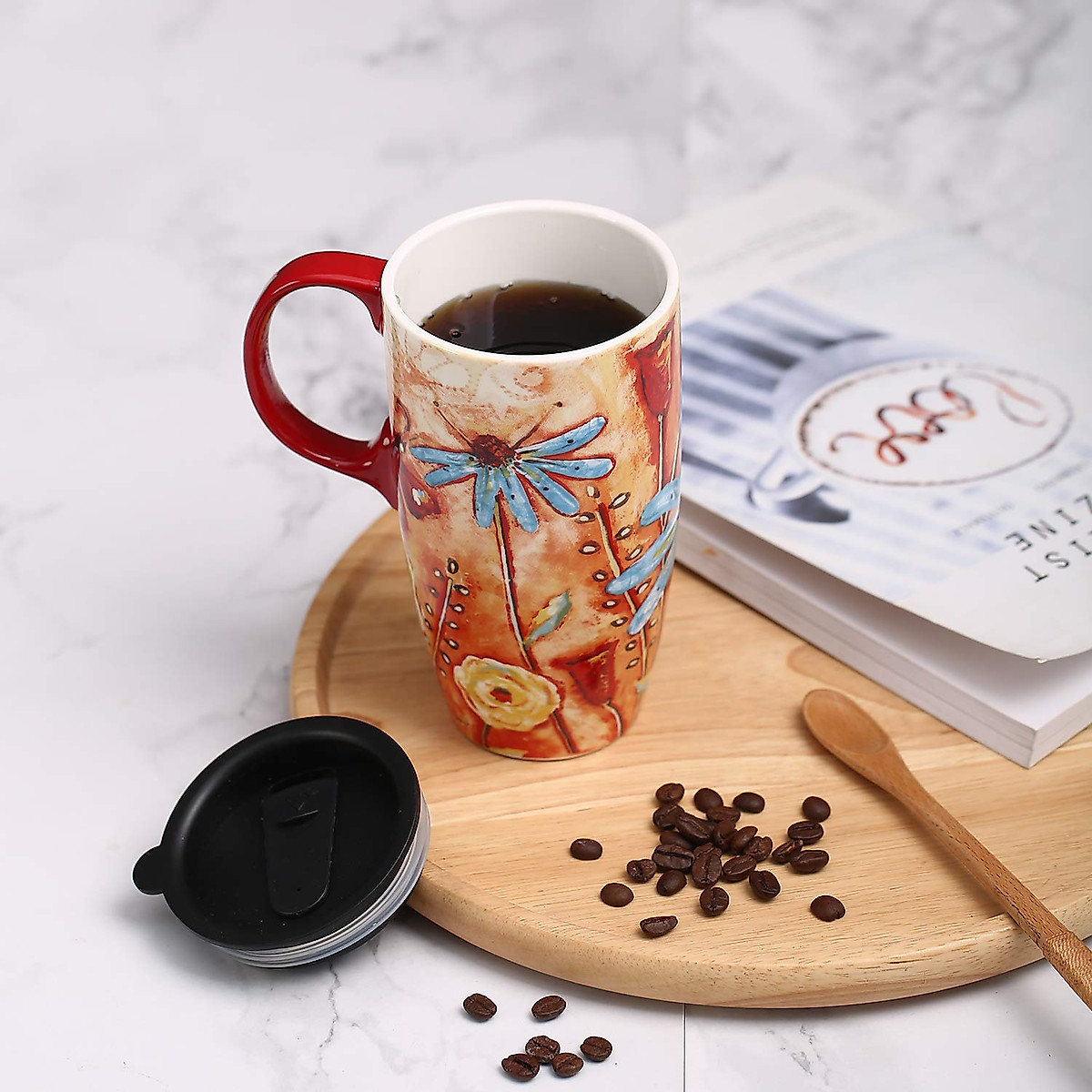 Topadorn 17 oz Tall Ceramic Travel Mug Coffee Cup with Sealed Lid,set of 2