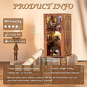 CUTEBEE DIY Book Nook Kit, DIY Dollhouse Booknook Bookshelf Insert Decor Alley, Bookends Model Build-Creativity Kit with LED Light (Eternal Bookstore)