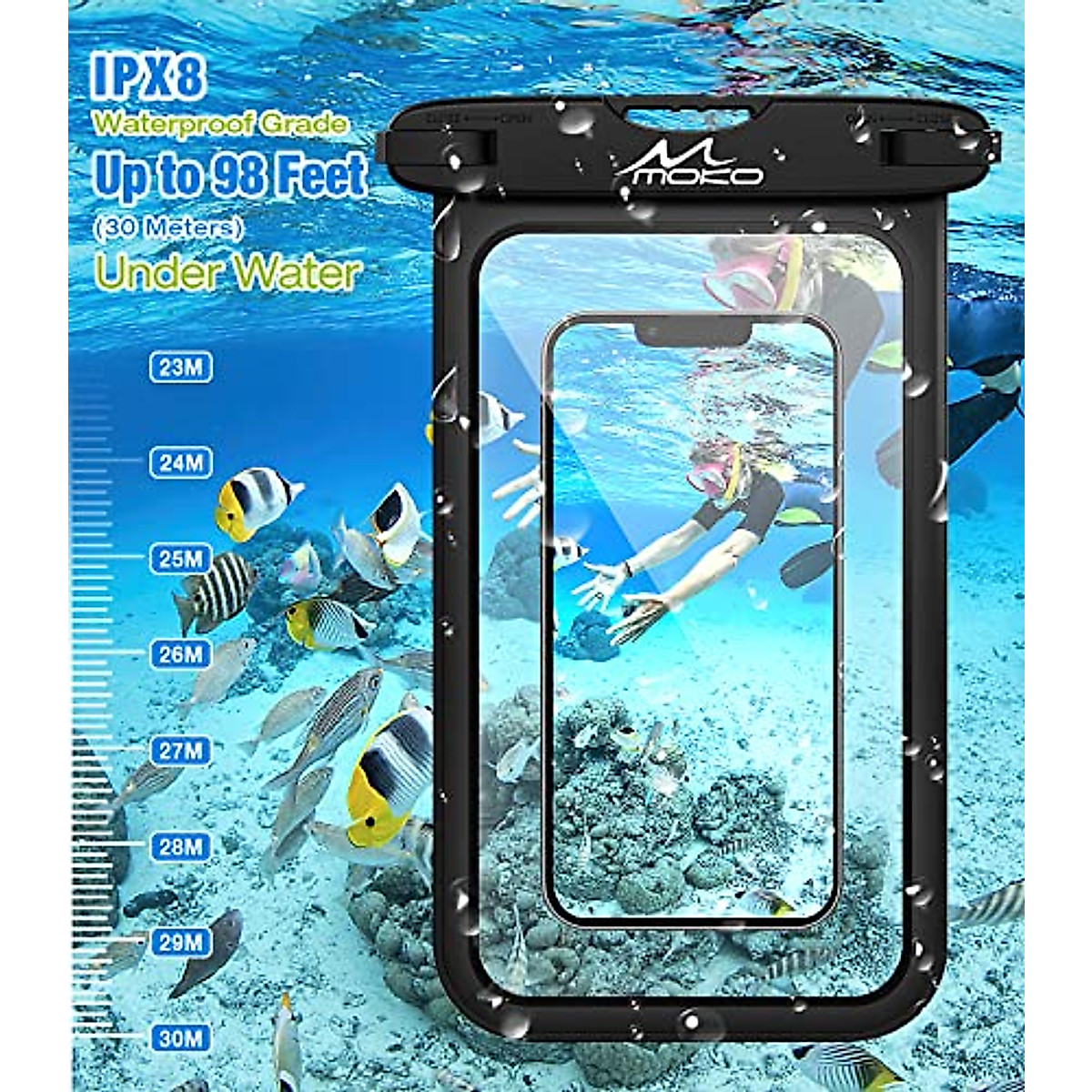 MoKo Large Waterproof Phone Pouch, 9.45 * 6.1 Inch Waterproof Phone Holder Dry Bag for iPhone 13/13 Pro Max/iPhone 12/12 Pro Max/11 Pro Max, X/Xr/Xs Max/SE 3, Black