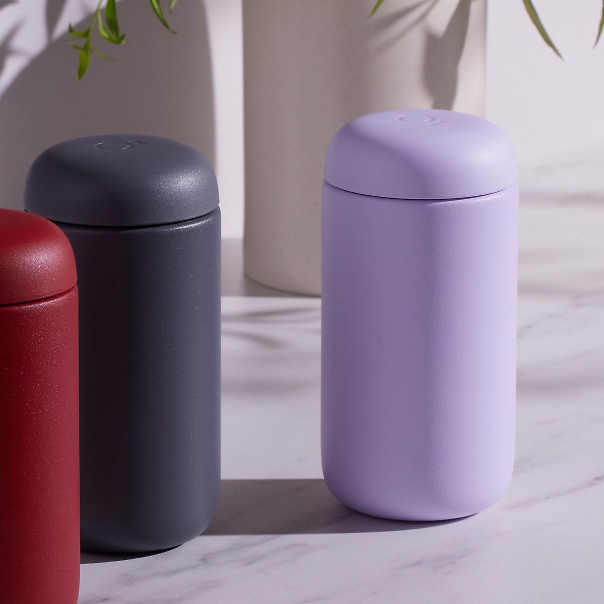 Fellow 12 oz Carter Move Travel Mug - Vacuum-Insulated Stainless Steel Travel Coffee Mug - Coffee Tumbler with Ceramic Interior and Splash Guard - Lavender Purple