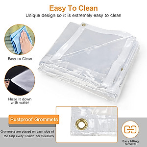 10 x 10FT Outdoor Clear Tarp Curtain Waterproof Wind-Proof 24 Mil Transparent Vinyl Tarp for Patio Pergola Garden Canopy Rainproof Anti-Tear PVC Thick Cover with Grommets