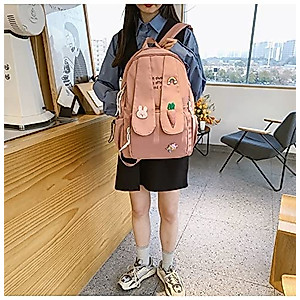 Kawaii Bunny Backpack Cute Bunny Ears Backpack for School Girl Teens Waterproof Carrot Satchel Travel Bag Bookbag School Bag (Pink, Large)