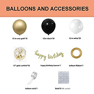 Black and Gold and White Balloon Garland Arch Kit with Black Gold Confetti Balloons Shiny Gold Happy Birthday Banner for Graduation Baby Shower Birthday Wedding Decoration