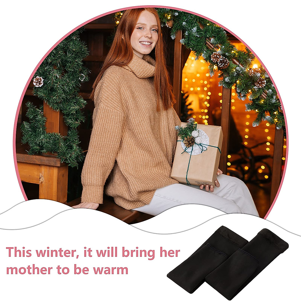 Bencailor 2 Pairs Fleece Leg Warmers Women Over Knee Winter Thick Fleece Lining Elastic Socks for Winter Compression Socks (Black,Footless Style)