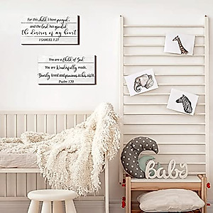 2 Pcs Wood Nursery Wall Decor for Girls Boys Baby Girl Room Decor for Nursery Christian Nursery Wall Art This Child I Have Prayed Bible Quote Wall Hanging Sign for Kids Home 12 x 6 Inch (Retro)