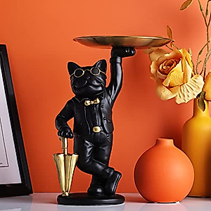 Modern Decor Resin Bulldog Tray Statue Tray Storage Key Holder Candy Jewelry Earrings Tray Suitable for Home Decor Modern Art Dining Table Decor Office Small Object Tray (Black)