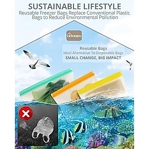 HOMGEN Reusable Storage Bags, 26Pcs BPA Free PEVA Fridge Reusable Storage Bags Leak Proof Resuable Freezer Bags, Reusable Gallon Bags, Reusable Sandwich Bags for Meat Fruit Veggies etc