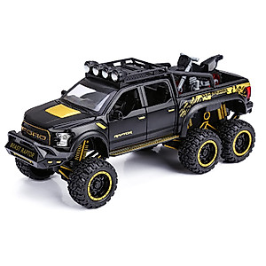 SASBSC Toy Pickup Trucks for Boys F150 Raptor DieCast Metal Model Car with Sound and Light for Kids Age 3 Year and up Black