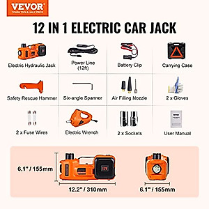 VEVOR Electric Car Jack, 5 Ton/11023 LBS Hydraulic Jack Lift with Electric Impact Wrench, Built-in Inflatable Pump, and LED Light for SUV MPV Sedan Truck Change Tires Garage Repair