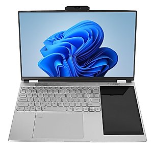 Win 11 Double Screen Laptop, 15.6in + 7in IPS Screen HD Notebook with Fingerprint Unlock, 16GB Running Memory, Handwriting Touch, Backlight Keyboard, 180° Opening and Closing (16GB+1TB US Plug)