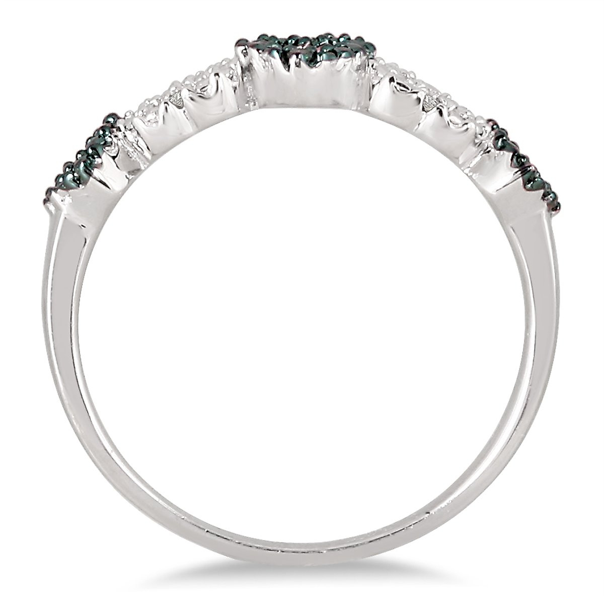 Hdiamonds 0.03 Carat Total Weight (cttw) Sterling Silver White and Blue Diamond Heart Band (Size: 5)