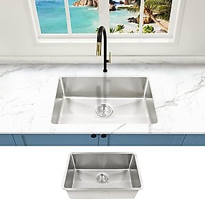 KABCO 18 Gauge 27 Inch Single Bowl Undermount Stainless Steel Kitchen Sink, Rust Resistant Sound and Heatproof Laser Cut Tight Radius SInk for Indoor or Outdoor Kitchens