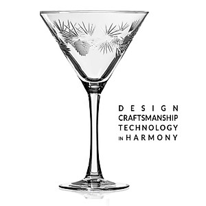 Rolf Glass Icy Pine Martini Glass - Set of 2 Stemmed 10 Ounce Martini Glasses - Lead-Free Glass - Diamond-Wheel Engraved Cocktail Glasses - Made in the USA