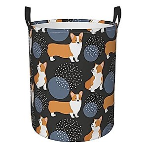 FeHuew Corgi Pattern Cartoon Puppy Dot Collapsible Laundry Basket with Handle Waterproof Fabric Hamper Laundry Storage Baskets Organizer Large Bins for Dirty Clothes,toys,Bathroom