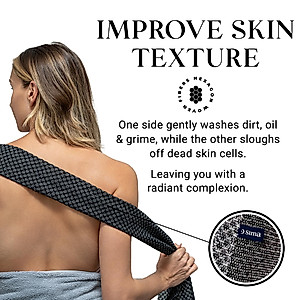 Exfoliating Washcloth Face & Body Scrub Towel - Japanese Exfoliating Towel with Hexagon Fibers, Exfoliating Body Scrubber with 2 Sides for Scrubbing & Washing - 1 Extra Long Towel