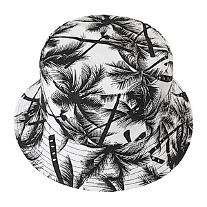 ZLYC Unisex Cute Print Bucket Hat Summer Travel Fisherman Cap for Women Men Teens (Palm Tree Black)