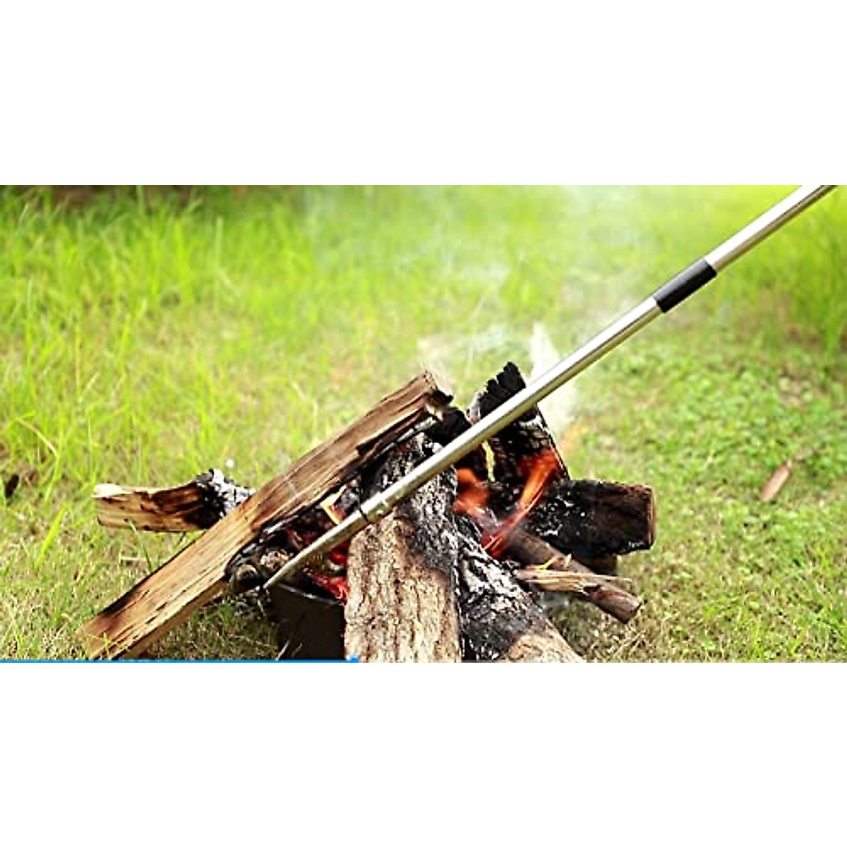 Long Fireplace Poker, 31 Inch Fire Pit Poker Stainless Steel Rod and Heavy Duty Wrought Iron Head with Heat Resistant Handle, Indoor and Outdoor Camping Tool（Silver）