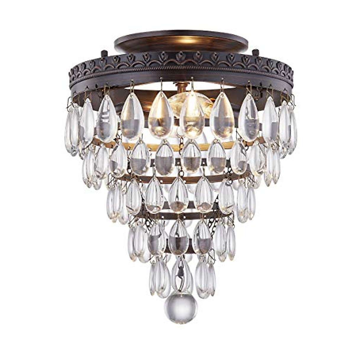 YaoKuem Semi Flush Mount Ceiling Light Fixture with K9 Crystal, 2-Light E12 Base, Metal Housing, Bulbs NOT Included