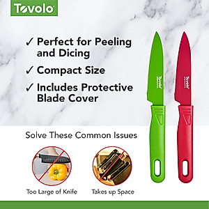Tovolo 8", Set of 2 Paring Protective Blade Covers, Stainless Steel Kitchen Knives with Comfort-Grip Handles for Cutting & Slicing, Large, Chili Pepper/Lime