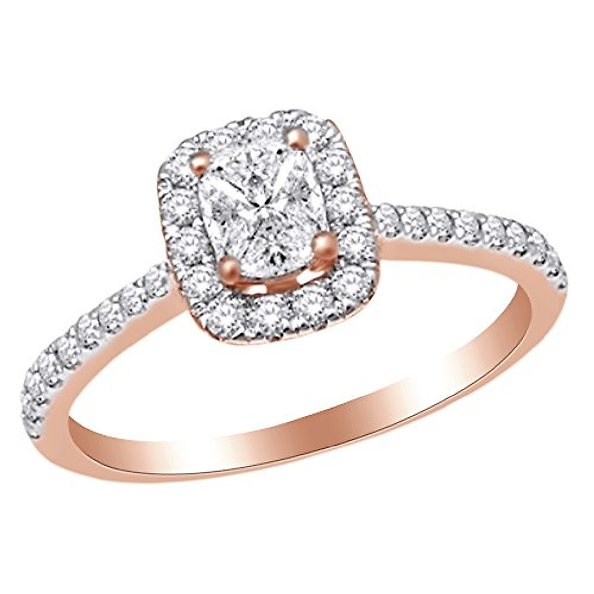 AFFY (0.9 cttw) White Natural Diamond Square Cluster Engagement Wedding Ring In 14k Rose Gold With RING Size-6