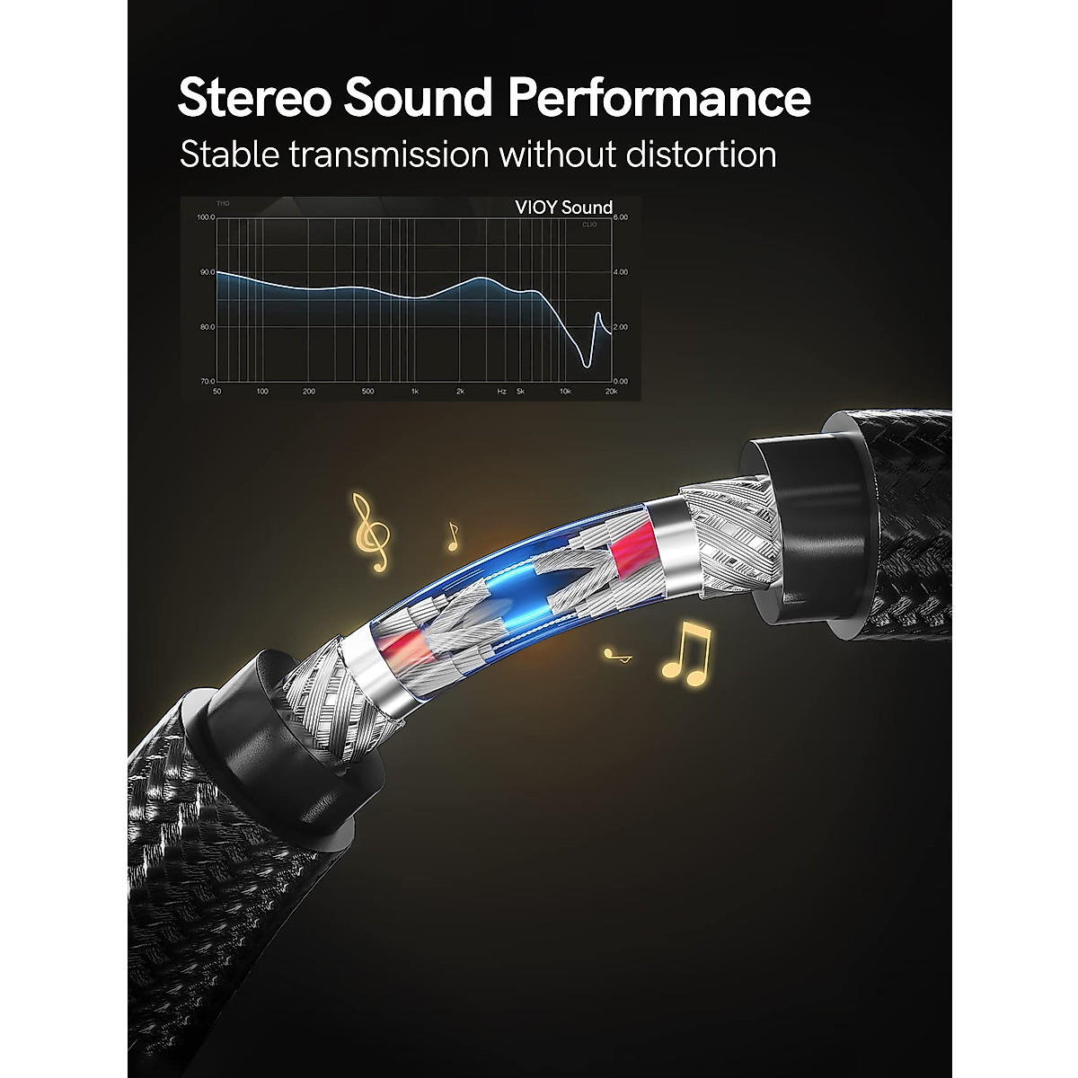 VIOY 1/8 to 1/4 Stereo Cable (6ft/2m), 3.5mm 1/8'' TRS to Dual 6.35mm 1/4" TS Mono with Brass Plating Housing Braided Audio Breakout Cable for Phones, Amp, Mixer, CD Players, Home Stereo Systems……