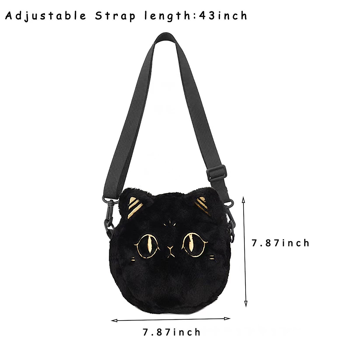 GADMEXILY Girls Black Cat Cossbody Purse Cute Plush Purse Handbag Adjustable Strap Shoulder Messenger Bag for Women Adult