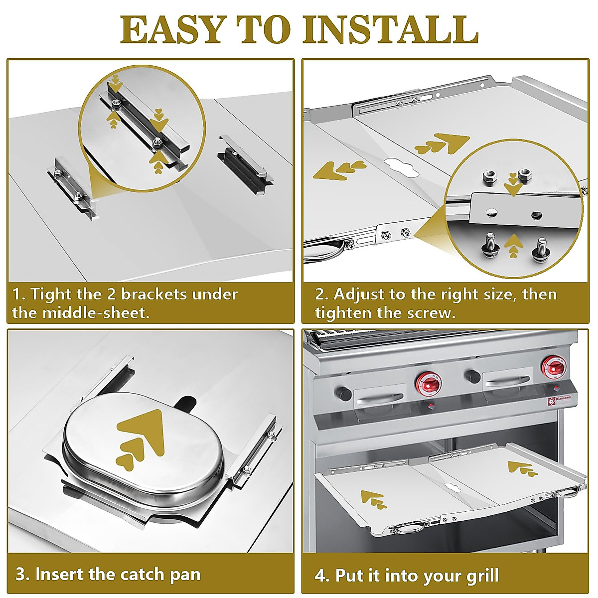Tolia Grill Grease Tray with Drip Pan, 24" - 30" Adjustable Grease Catch Pan Stainless Steel Grill Replacement Parts Universal Drip Tray for Dyna Glo, Nexgrill, Kenmore, Expert Grill, BHG and More