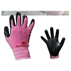 Lightweight Nitrile Work Gloves Supegrip200, 3D Comfort Stretch Fit, Durable Power Grip Foam Coated, Smart Touch, Thin Machine Washable, 5 Pairs Pack (Small, Pink)