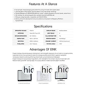 waveshare 2.13inch E-Ink Display HAT Compatible with Compatible with Raspberry Pi 5/4B/3B/Zero/Zero W/Zero 2W/Pico/Pico W/Pico WH, 212x104 Resolution Three-Color SPI Interface