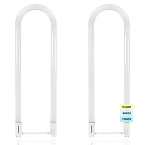 Luxrite U Bend LED Tube Light, T8 T12, 17.5W (32W Equivalent), 3 Colors 3500K | 4000K | 5000K, 2100 Lumens, Fluorescent Light Tube Replacement, Direct or Ballast Bypass, UL Certified, G13 Base, 2-Pack