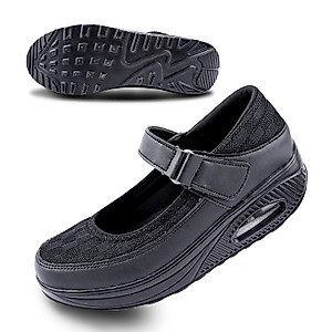 Women's Comfort Working Nurse Shoes Adjustable Breathable Wedges Slip-on Walking Sneaker Fitness Casual Shoes Mary Jane Sneaker,D-41BLACK