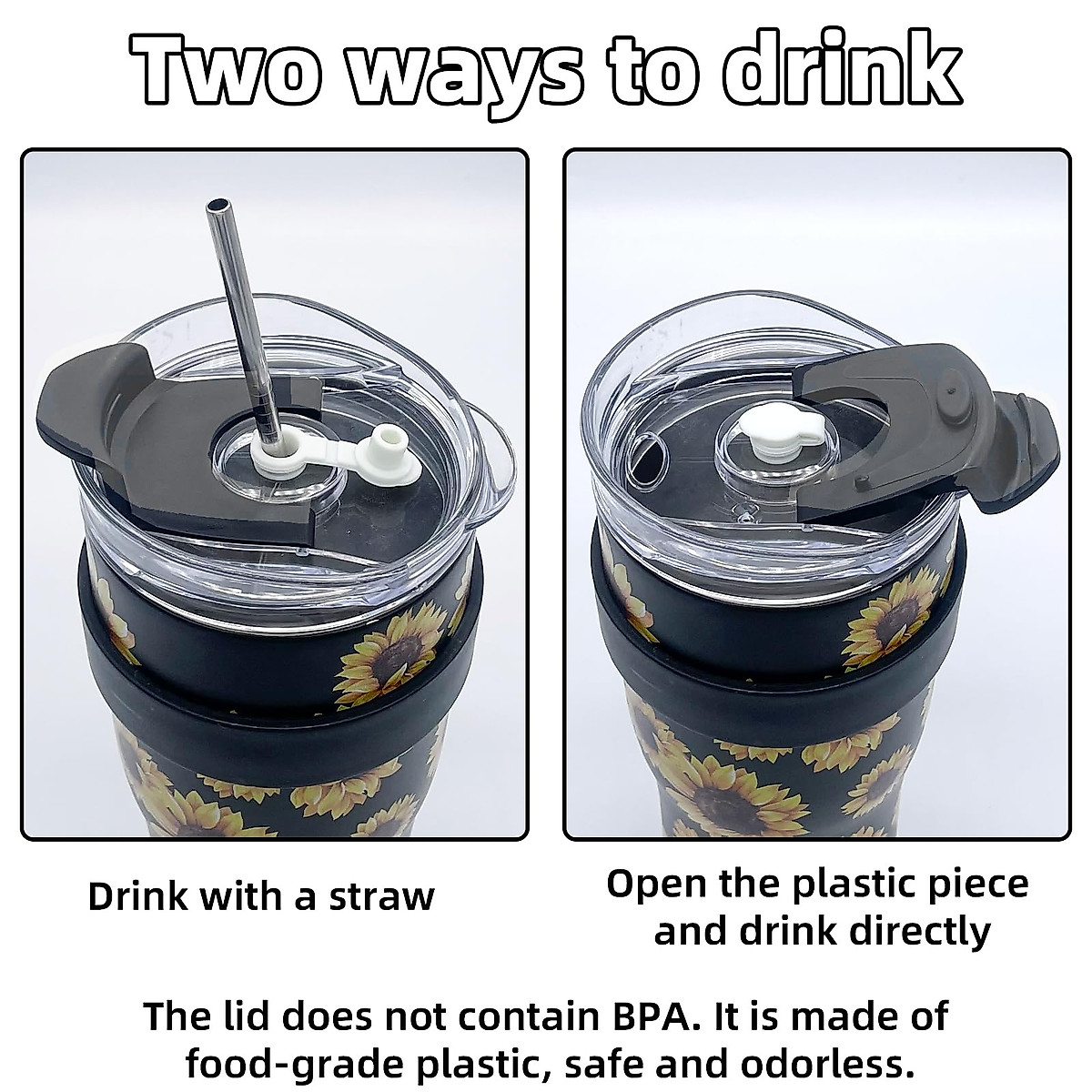 AiHeart 30/40 oz Tumbler Replacement Lids,2pack Spill Proof Straw Lids for YETI,Old Style RTIC,Ozark Trail and More,for Travel Tumblers,Stainless Steel Tumblers,Straw and Sippy Friendly(Black)