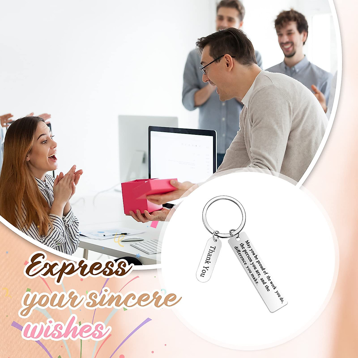 Yinkin 36 Pcs Employee Appreciation Gift Thank You Keychains Thank You Cards and Organza Bags for Coworker Teacher(Silver)