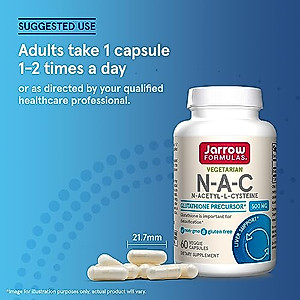 Jarrow Formulas N-A-C 500 Mg - Antioxidant Amino Acid Supplement – Supports Cellular Health & Liver Function - Precursor to Glutathione - Up to 60 Servings (Veggie Caps)