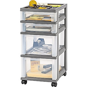 IRIS USA MC Plastic Storage, Rolling Cart with Organizer Top, 4 Drawer/GREY CLR, Gray