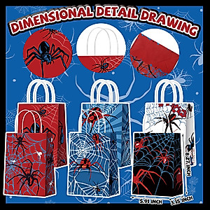 Epakh 24 Pcs Spider Party Favors Bags with Handles Spider Birthday Party Decorations Double Sided Spider Web Printed Goodie Candy Bags for Kids Boys Spider Party Favors(Black, Red, blue,Classic)