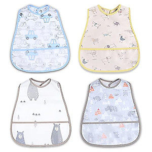 Baby bibs Waterproof Toddler bib - Feeding bib with Pocket for Infant Boy Girl Washable 6-36M