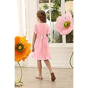Danna Belle Pink Dresses for Girls Ruffle Hem Flutter Sleeve Casual Dress for Girl Size 7-8