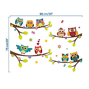 ElecMotive Wall Stickers of Tree Owls Wall Decals for Kids Rooms Nursery Baby Boys & Girls Bedroom