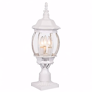 Krychilier Outdoor Lamp Post, 3-Light Pier Mount Outdoor Lighting Traditional Post Mount with White Finish, Exterior White Post Lantern(White, 3-Light)