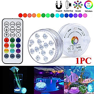 1PC Pool Lights Submersible LED Lights With Magnet And Suction Cups Remote Pool Lights IP68 Waterproof Underwater Timing With Pool Light for Pond Aquarium Fountain Bathtub Home Garden Decor (S, Clear)