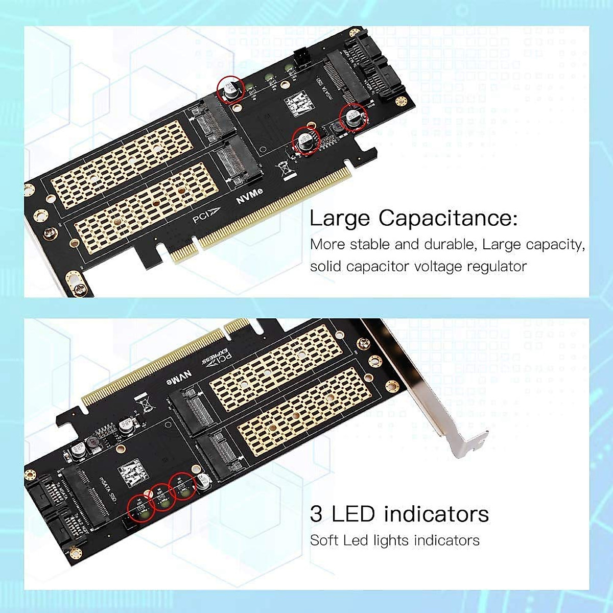 3 in 1 NGFF and MSATA SSD Card,M.2 NVME to PCIE/M.2 SSD to III/MSATA to for 2280/2260