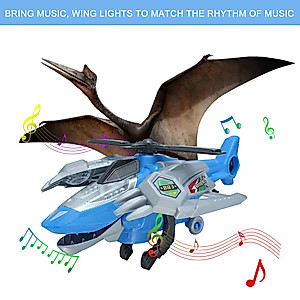 Elimiic Helicopter Toys for 3 4 5 6 Year Old Boys Automatic Transform Dinosaur Toys with LED Light and Music 4-6 Year Old Boy Birthday Gifts(Blue)