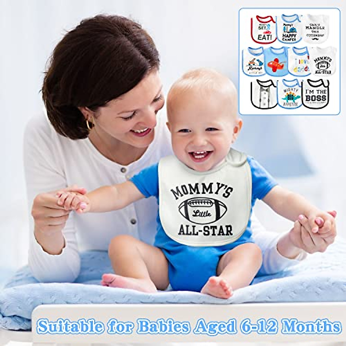 BWkoss 10Pcs Waterproof Baby Bibs Unisex Newborn Babies Food Bibs Baby Keepsake Birthday Gift for Drooling Feeding Eating Teething, 6-12 Months