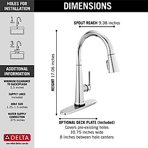 Delta Faucet Emmeline Touch Kitchen Faucet Chrome, Chrome Kitchen Faucets with Pull Down Sprayer, Kitchen Sink Faucet, Touch Faucet, Delta Touch2O Technology, Lumicoat Chrome 9182T-PR-DST