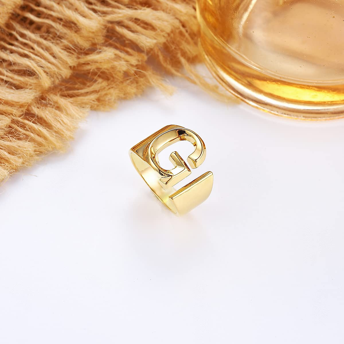 Sora Tuki M Initial Ring Gold Letter Rings Gold Initial Rings for Women Chunky Gold Rings for Women Adjustable Rings Initial Jewelry